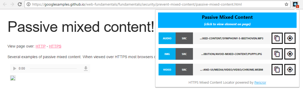 HTTPS Mixed Content Locator Chrome Extension - Pericror